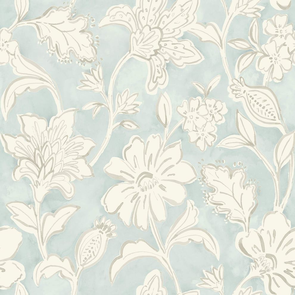 4071-71038 Chesapeake Blue Heron Plumeria Floral Trail Wallpaper - Aqua ...