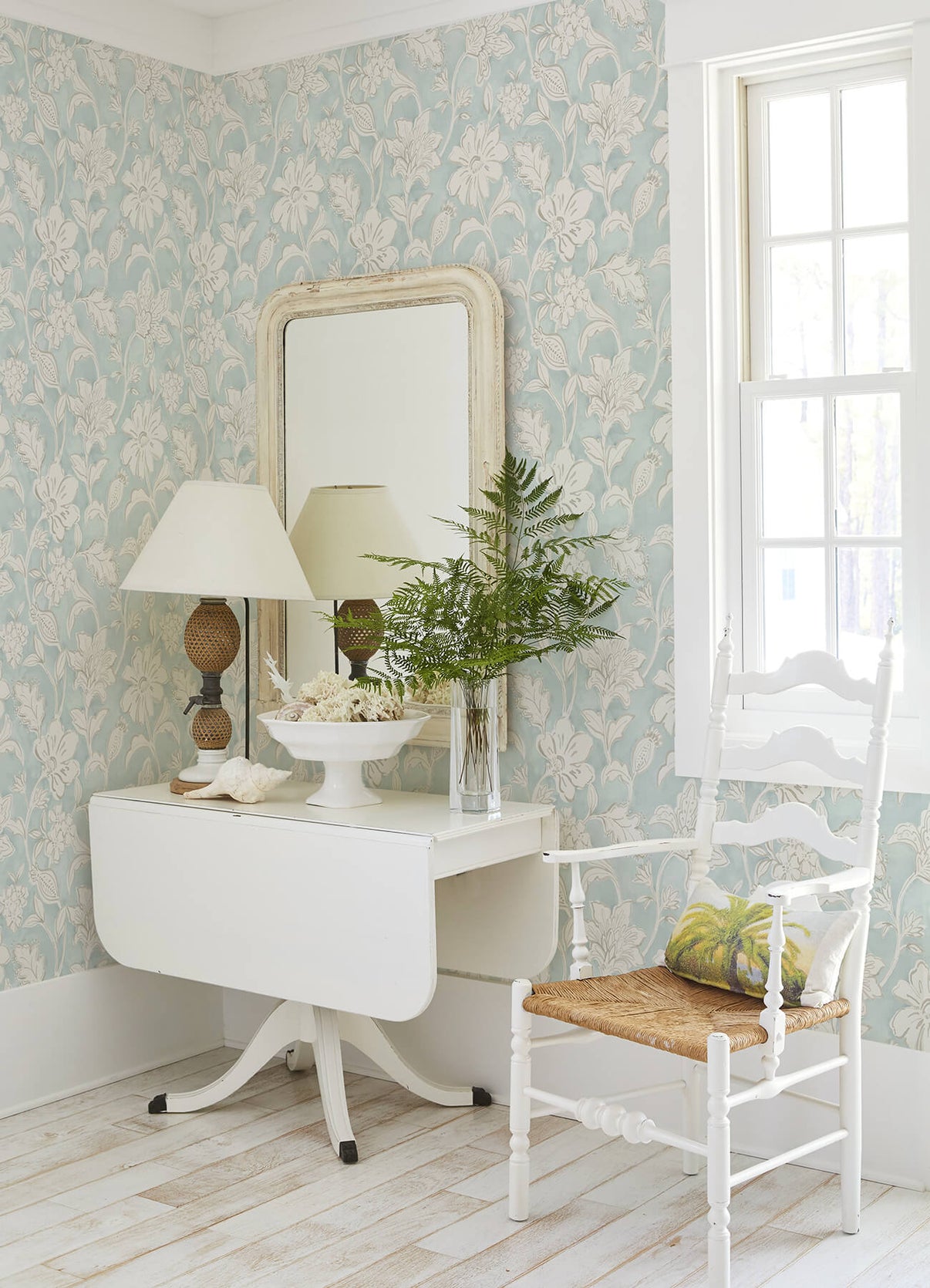 4071-71038 Chesapeake Blue Heron Plumeria Floral Trail Wallpaper - Aqua ...
