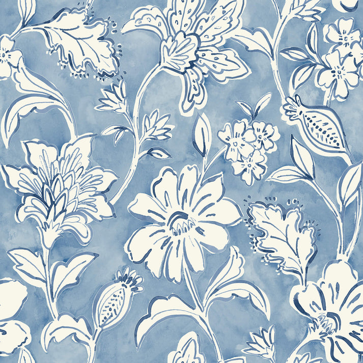 4071-71040 Chesapeake Blue Heron Plumeria Floral Trail Wallpaper - Blue ...