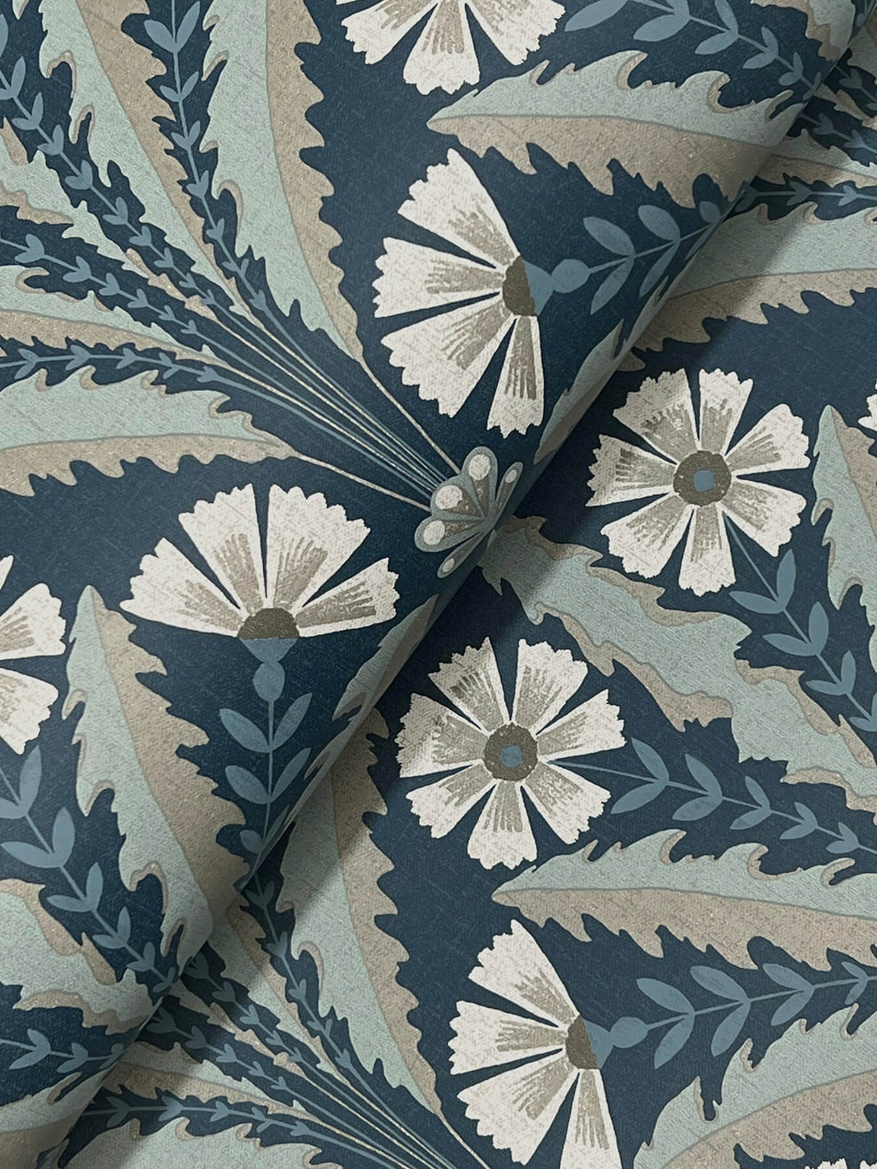4169-27600 Chesapeake Oak & Moss Tap Root Dark Blue Floral Damask ...