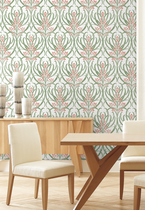 AC9141 Ronald Redding Arts & Crafts Calluna Wallpaper - White & Berry ...