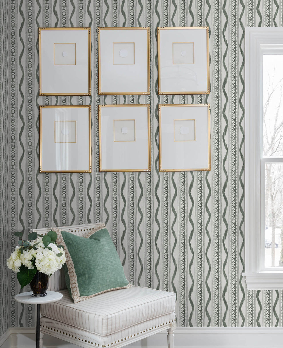 AST4347 Erin Gates Rhys IKAT Stripe Wallpaper - Green – US Wall Decor