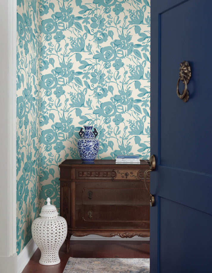 BL1736 Blooms Second Edition Brushstroke Floral Wallpaper - Aqua – US ...
