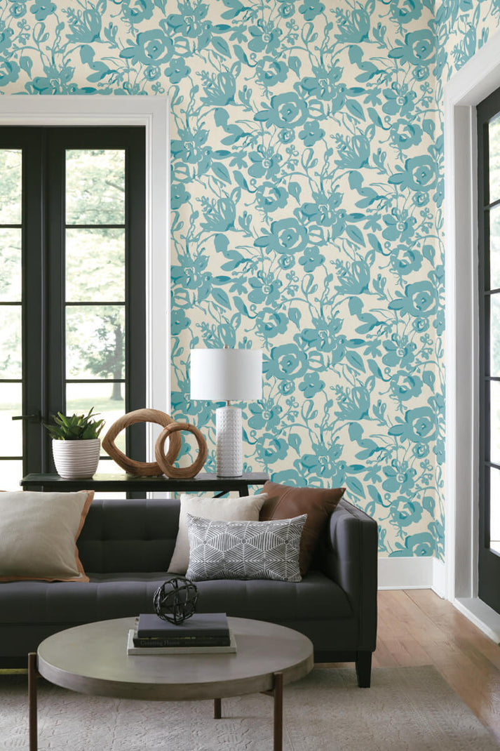 BL1736 Blooms Second Edition Brushstroke Floral Wallpaper - Aqua – US ...