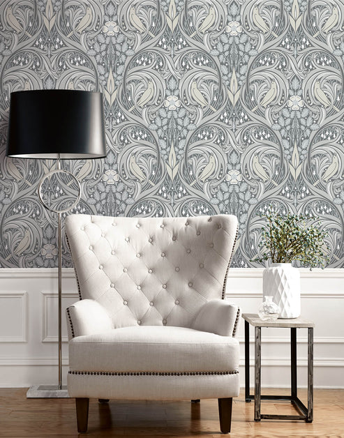 ET12210 Seabrook Legacy Prints Bird Scroll Wallpaper - Argos Grey ...