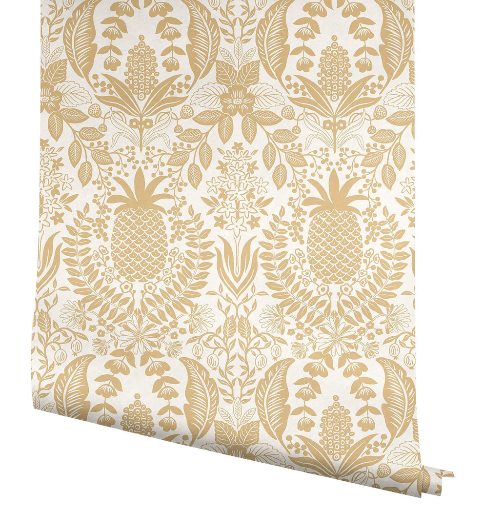 RF7482 Rifle Paper Co. 3rd Edition Pineapple Damask Wallpaper - Gold ...
