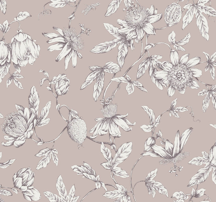 RT7851 Toile Resource Library Passion Flower Toile Wallpaper - Purple ...