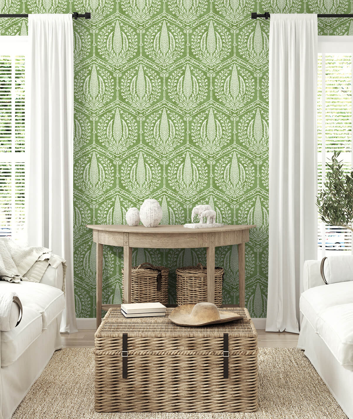 SC21404 Seabrook Summer House Cyrus Harvest Wallpaper - Courtyard Green ...