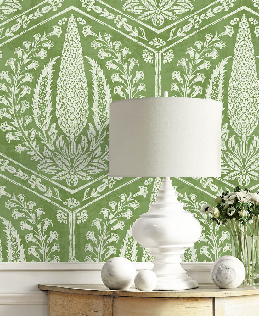 SC21404 Seabrook Summer House Cyrus Harvest Wallpaper - Courtyard Green ...