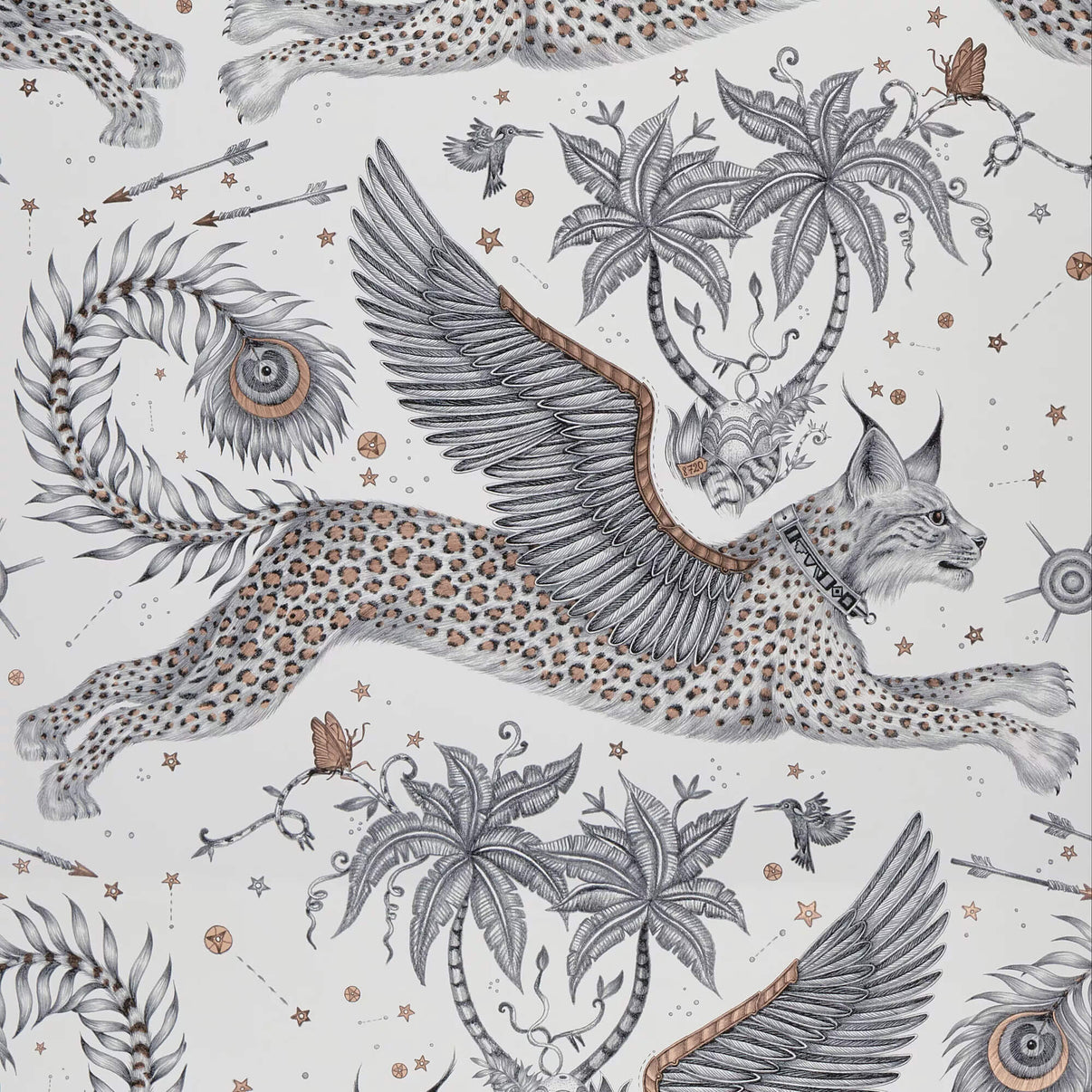 W0118/04.CAC.0 Emma J Shipley Wilderie Lynx Wallpaper - Grey – US Wall Decor