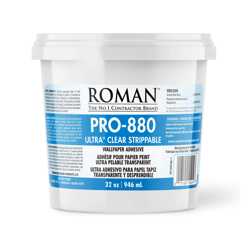 Roman PRO-880 Ultra Clear Wallpaper Adhesive | Strippable Paste 32 oz ...